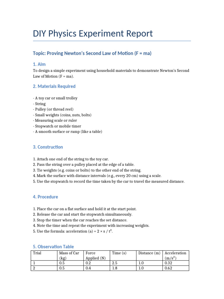 Newton Second Law Experiment Report | PDF