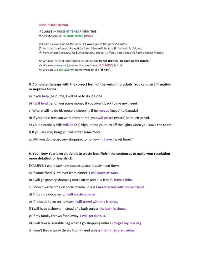 First Condiciontal - Exercises | PDF