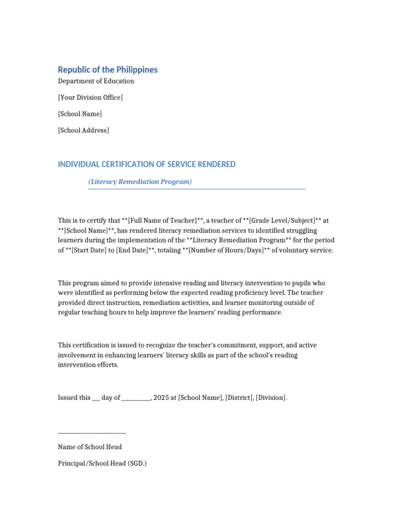 Literacy Remediation Service Certification | PDF