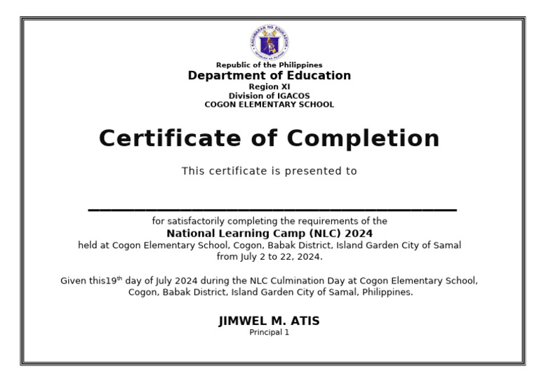 V2 NLC Certificate of Completion Learner | PDF