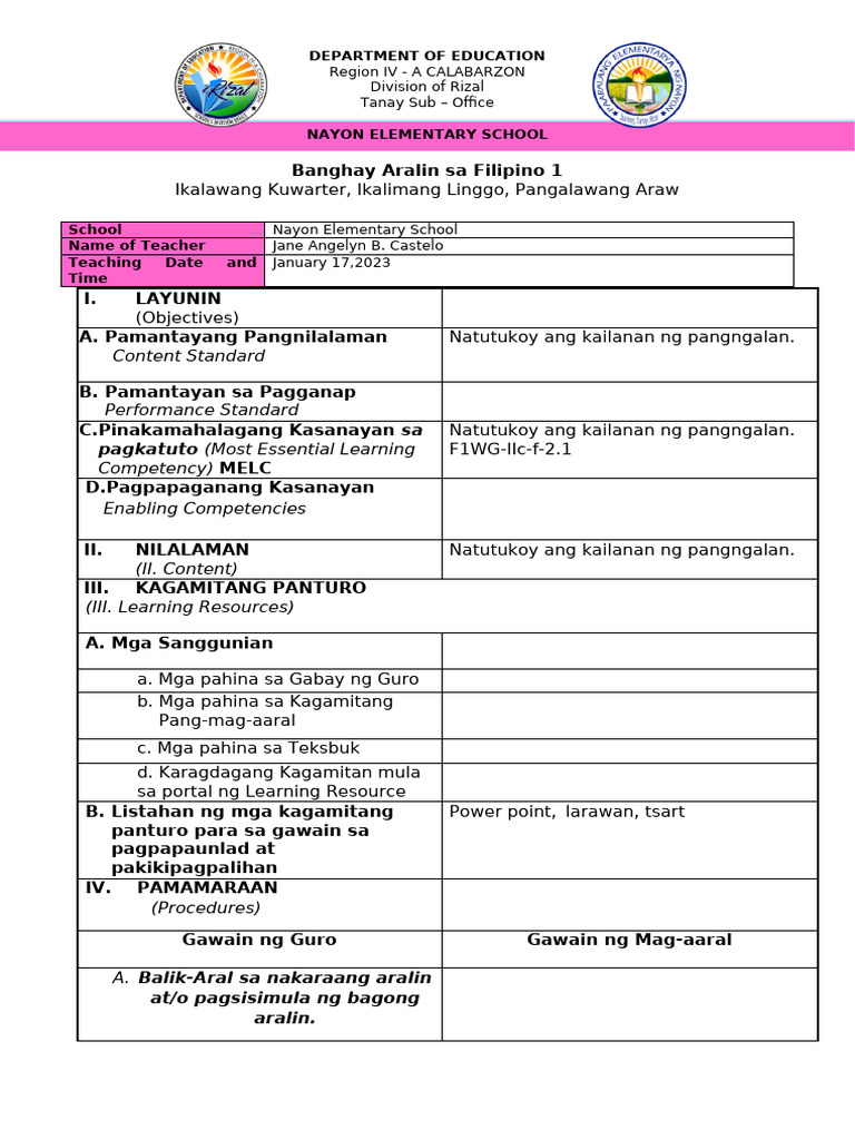 Detailed Lesson Plan q2 Week 9 Day 2 g1 | PDF