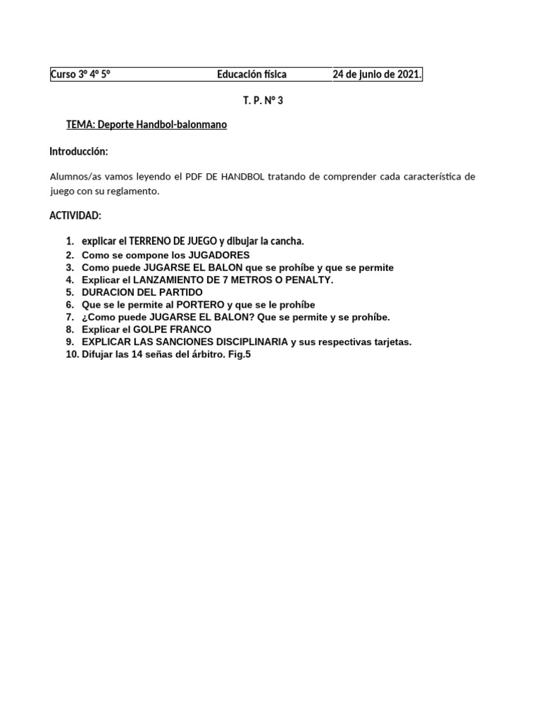 Trabajo Practico n3 Handbol 3.4.5 | PDF