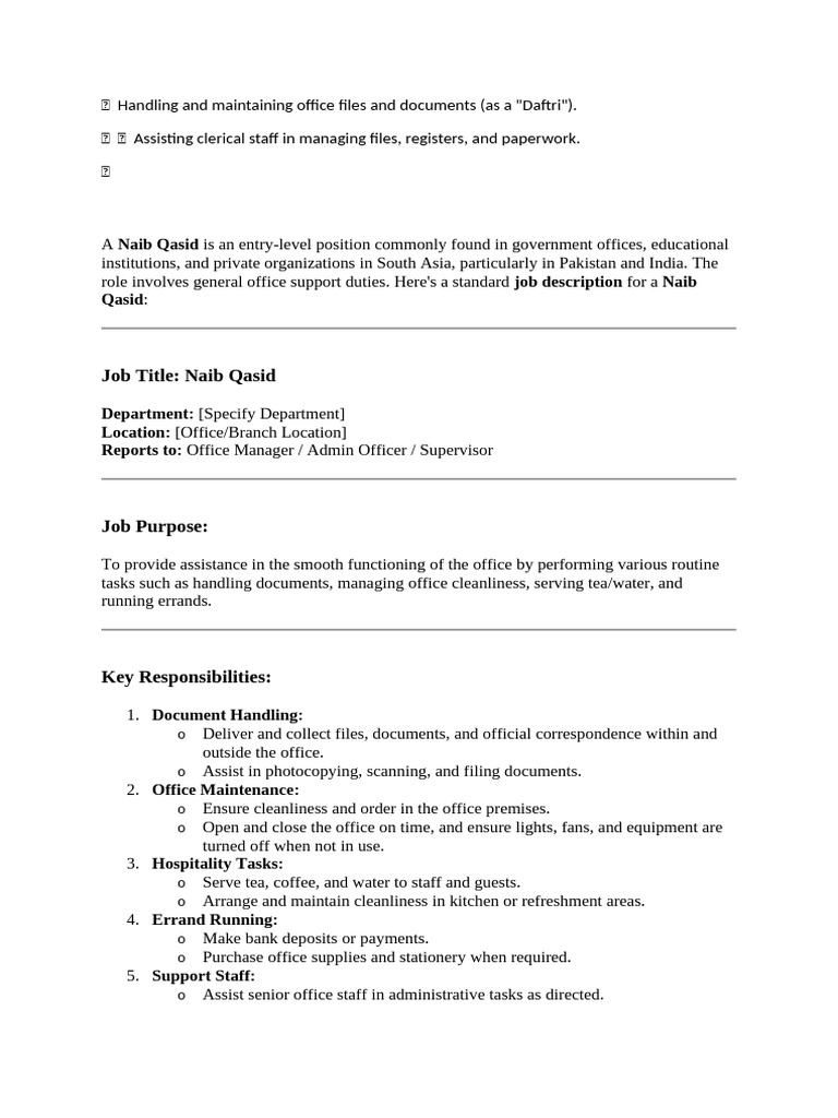 JOb Description of Naib Qasid | PDF