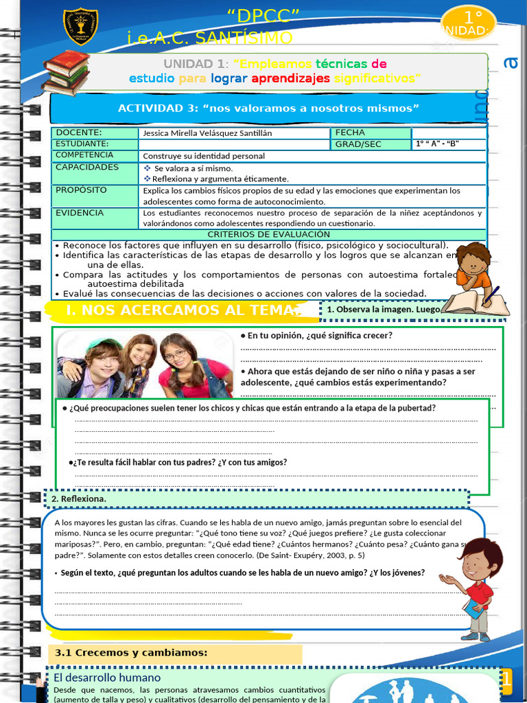 1° DPCC - Actv.03-Und.1 2024 | PDF | Pubertad | Adolescencia