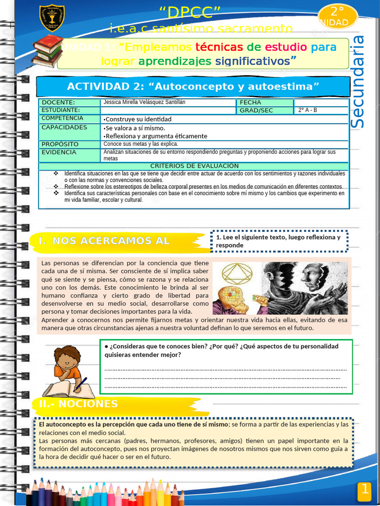 2° DPCC - Actv.04-Uni.1 2024 | PDF | Autoestima | Autoconcepto