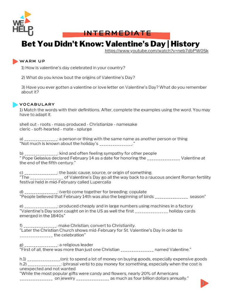 Bet+You+Didn't+Know+Valentine's+Day++History+ +intermediate+ +Student ...