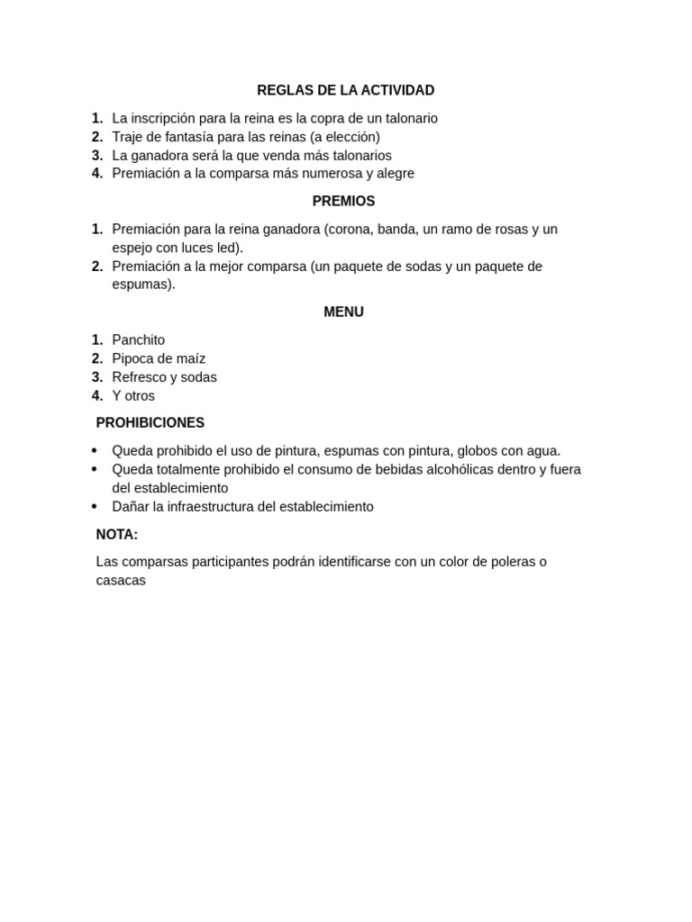 Reglas de La Actividad | PDF