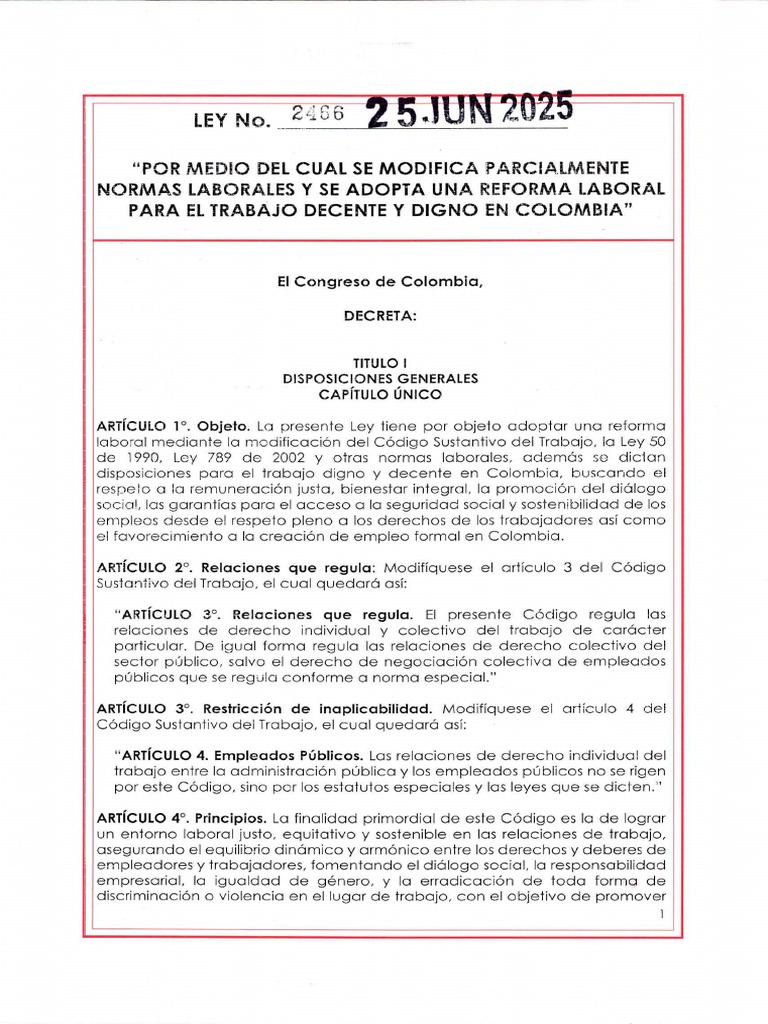 PDF de La Reforma Laboral - Ley 2466 | PDF | Derecho laboral | Tiempo ...