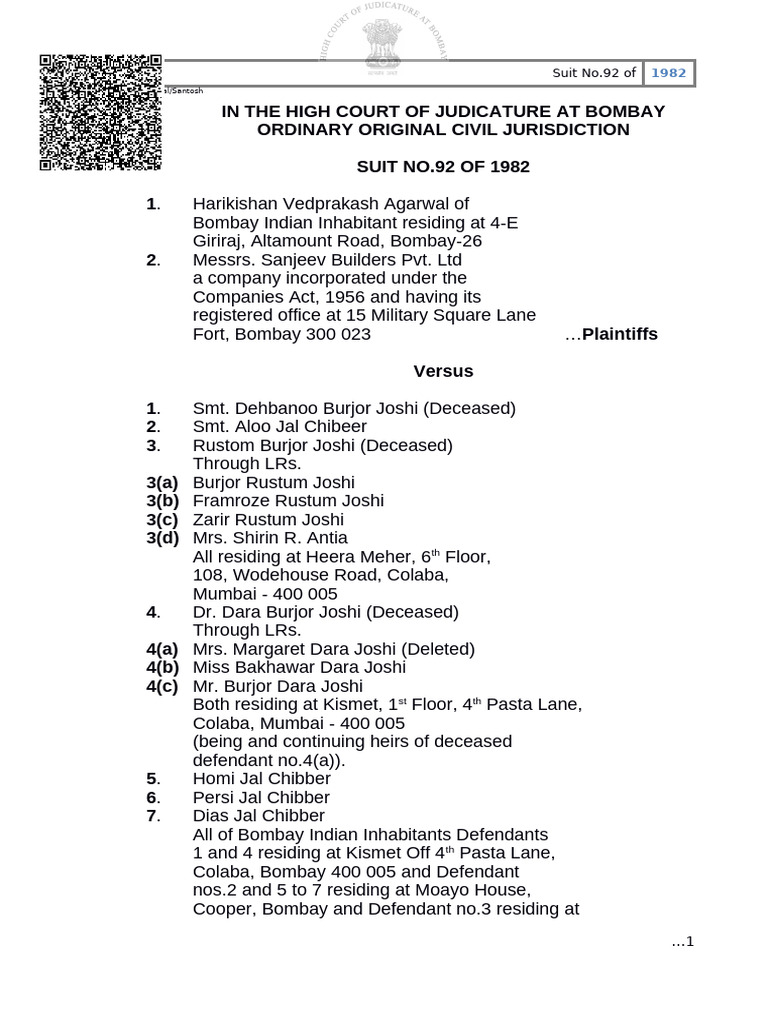 H. v. Agarwal & Anr Vs Burjor R. Joshi & Ors | PDF | Lawsuit | Pleading