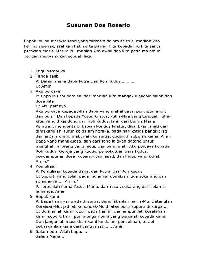 Susunan Doa Rosario Katolik Lengkap | PDF
