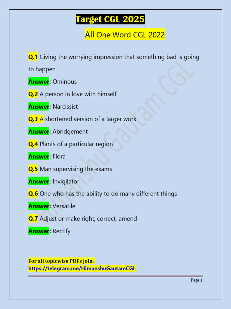 All One Word CGL 2022 | PDF | Telegraphy