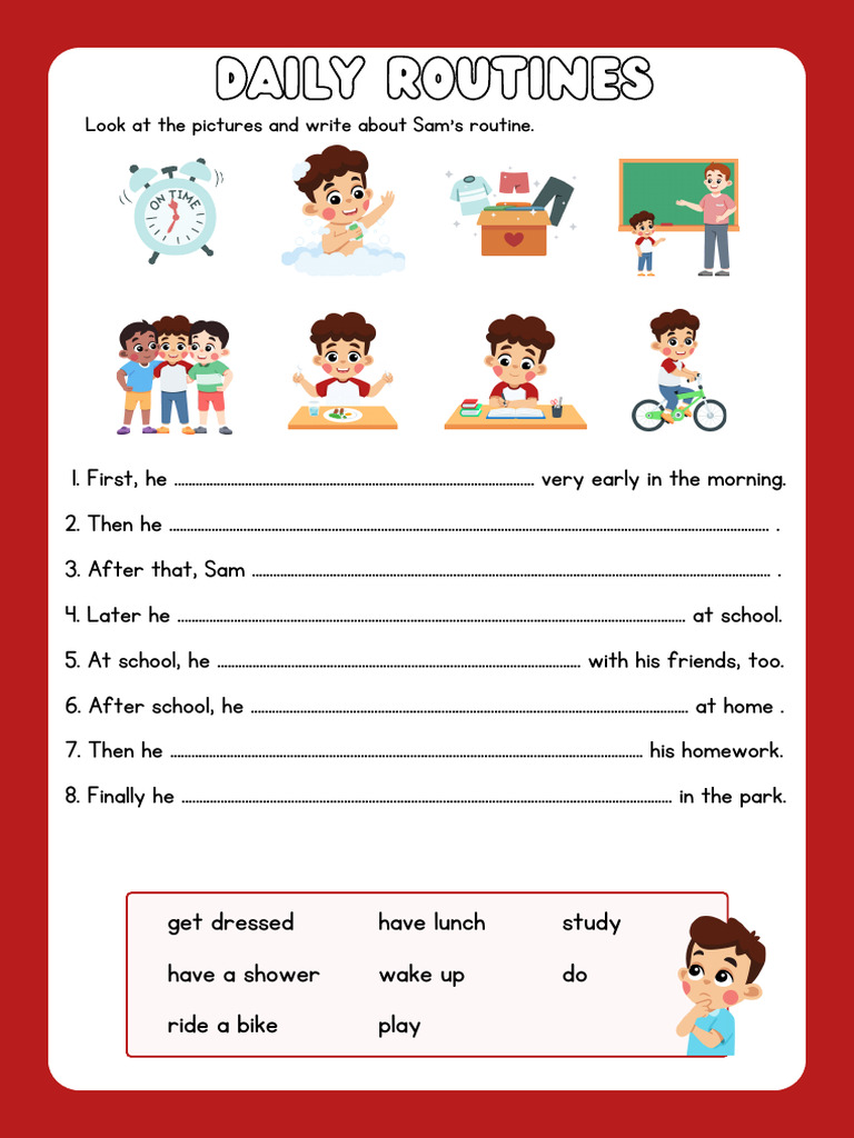Colourful Illustrative Daily Routine Worksheet | PDF