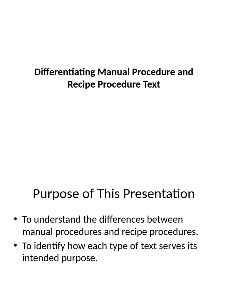 Differentiating Manual Procedure and Recipe Procedure Text | PDF ...
