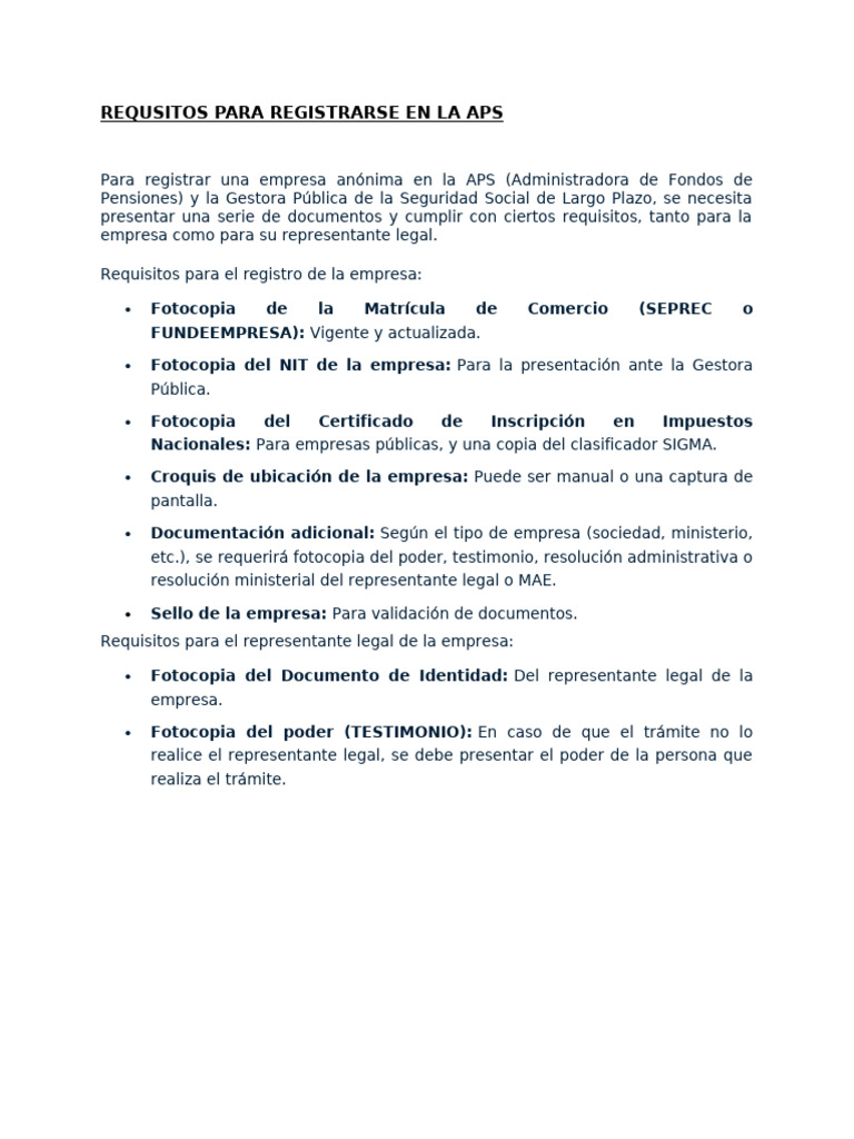 Requistos para El Registro en La Aps | PDF