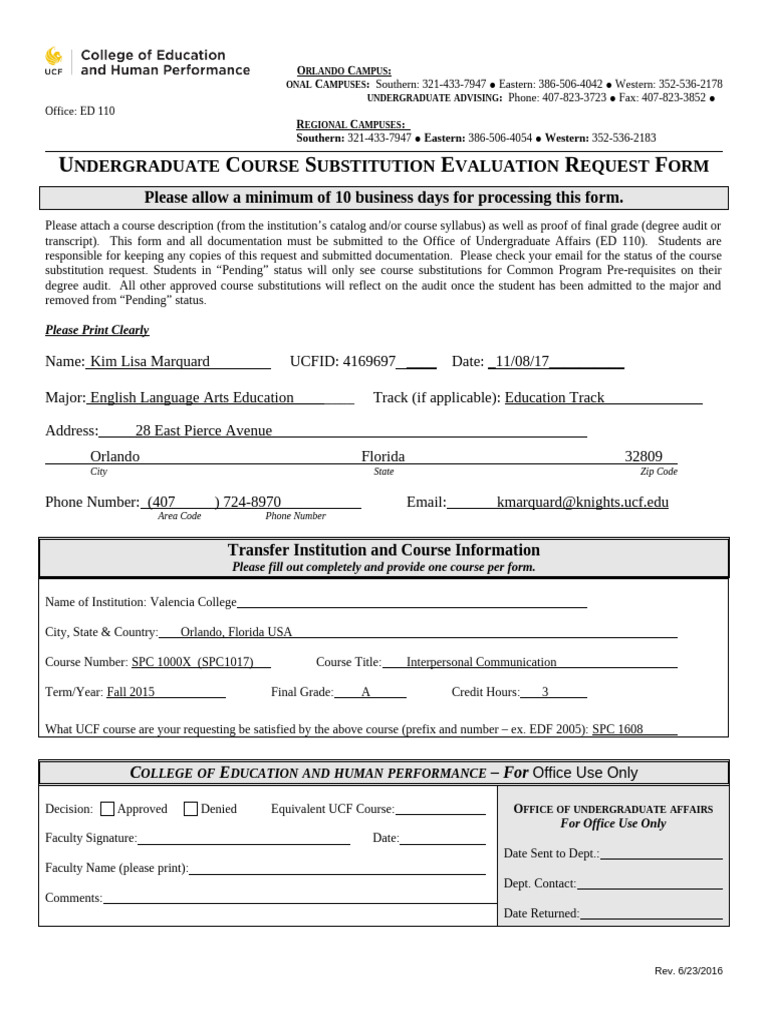 Course Substitution Form 1 | PDF