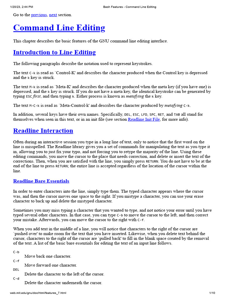 Bash Features - Command Line Editing | PDF | Keyboard Shortcut | Command Line Interface