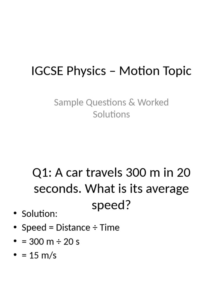 IGCSE Physics: Motion Solutions Guide | PDF