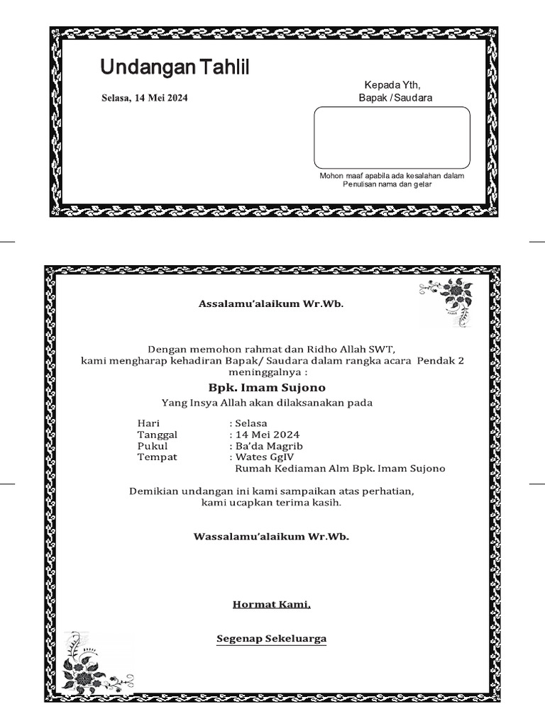Undangan Tahlil | PDF