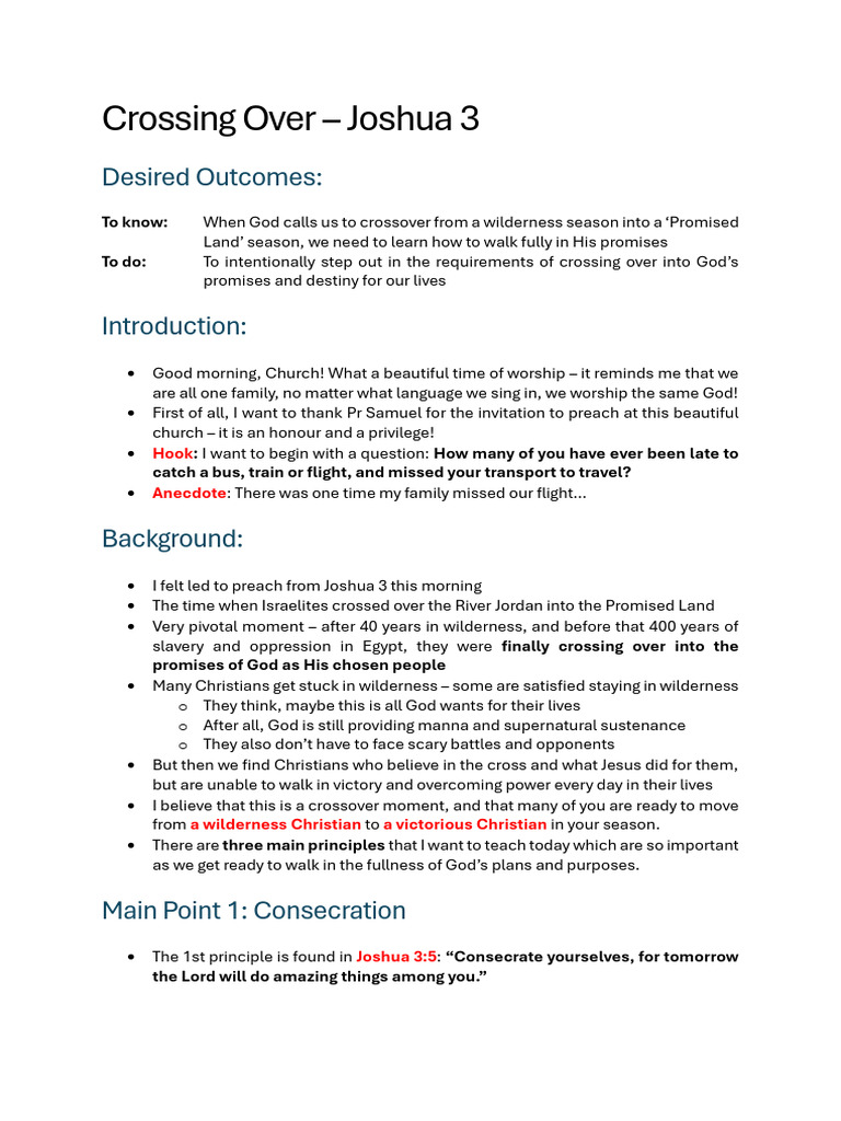 Sermon Script - Crossing Over - Joshua 3 | PDF | Joshua | Moses