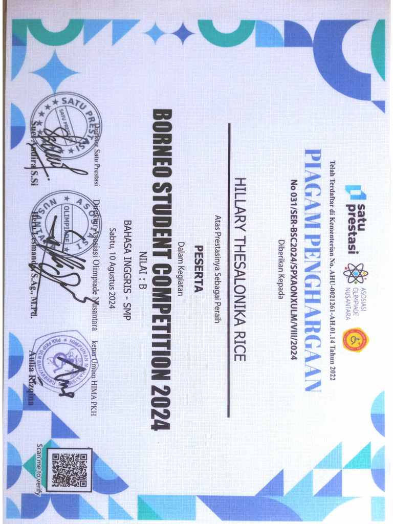 Sertifikat An Hillary Thesalonika Rice | PDF