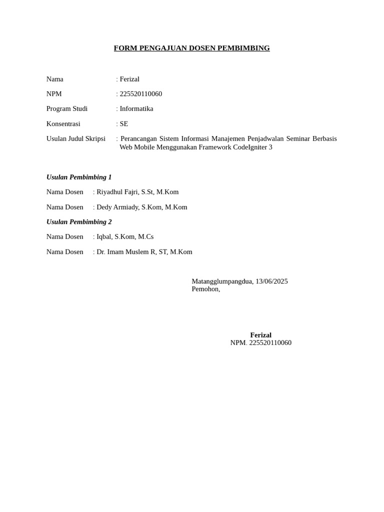 Form Pengajuan Dosen Pembimbing | PDF