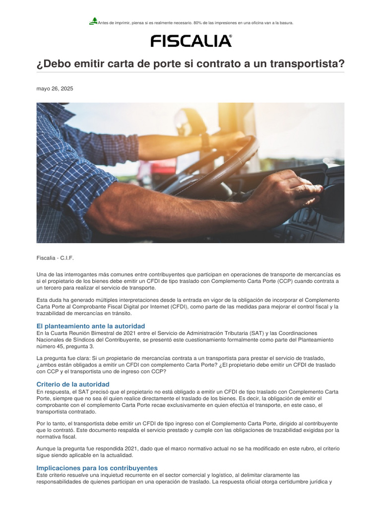 ¿Debo Emitir Carta de Porte Si Contrato A Un Transportista | PDF