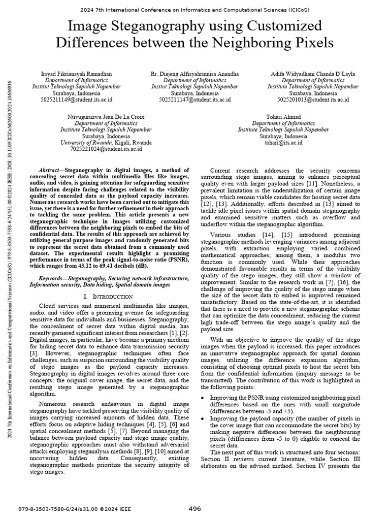 2024-Image Steganography Using Customized Differences Between The Neighboring Pixels | PDF ...