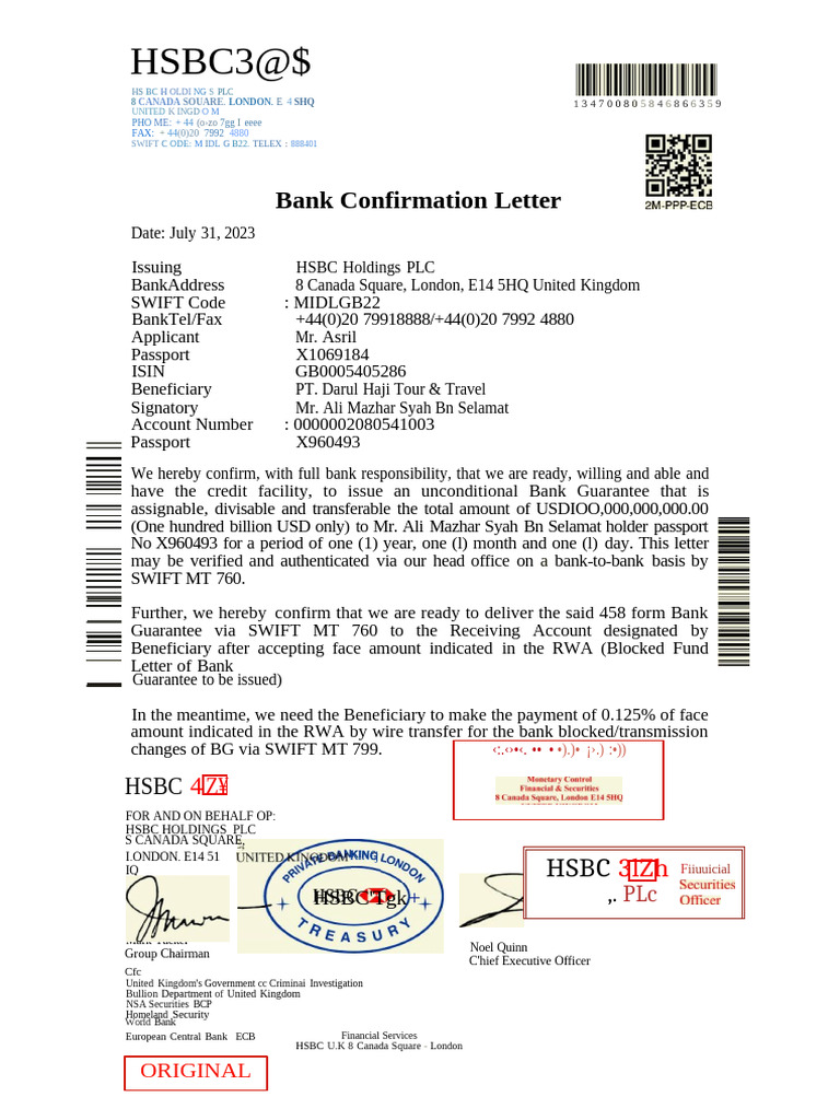 HSBC Bank Confirmation Letter | PDF | Money | Personal Finance