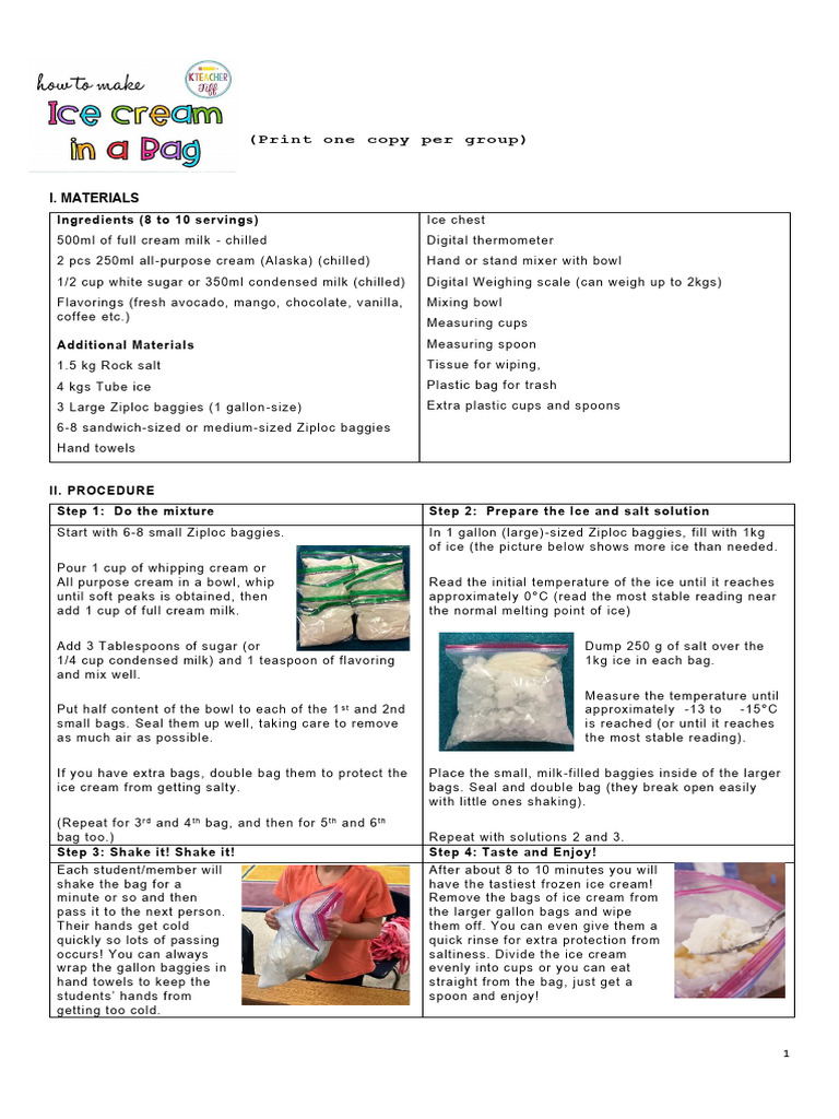 Ice Cream in A Bag - Procedure - LabReport - Rubrics | PDF | Physical ...