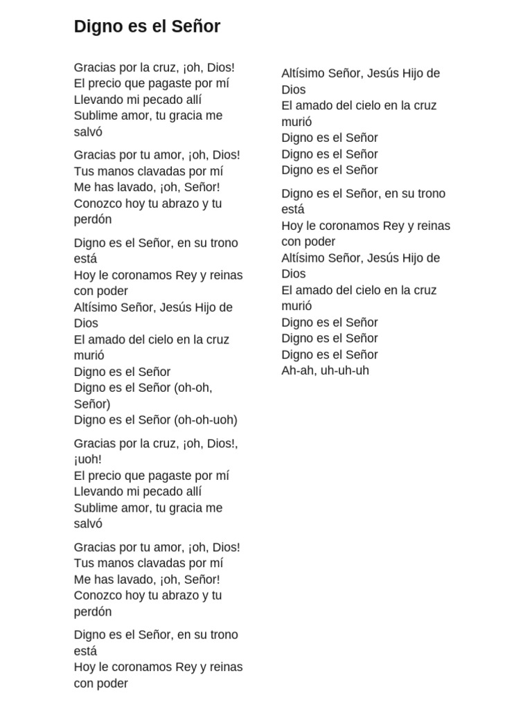 Digno es el Señor: Canción de Alabanza | PDF