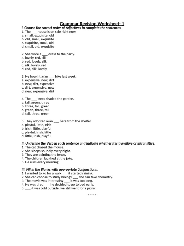 G7 Grammar Revision Worksheet - 1 | PDF