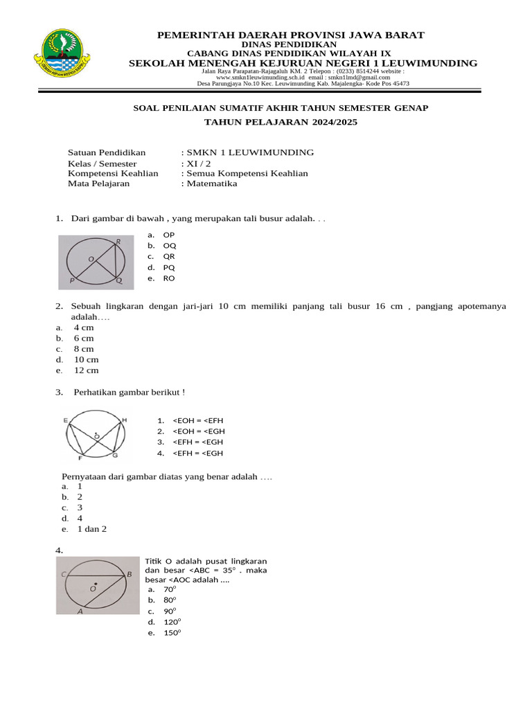 Soal MTK Psat Cici 2025 | PDF