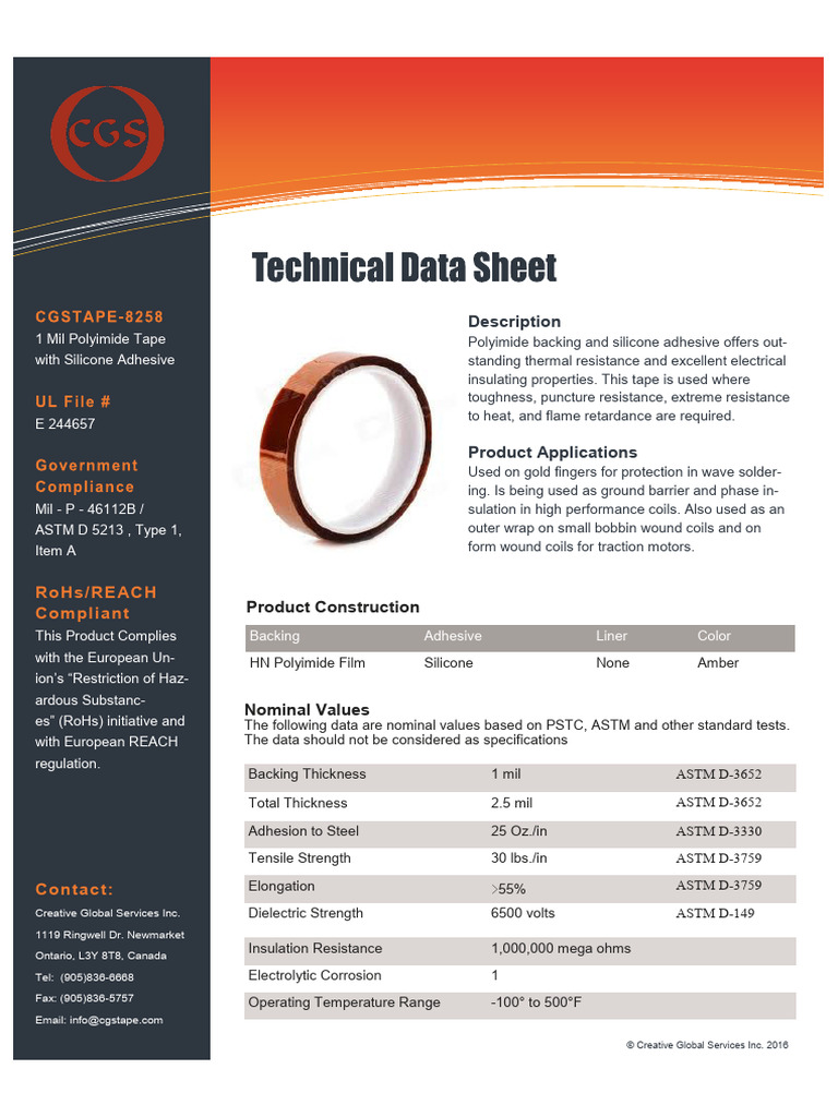 Techni Pro CGS Tape 8258 Datasheet | PDF