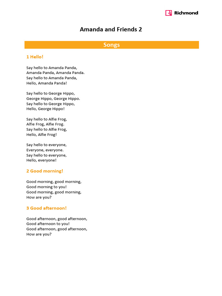 Amanda and Friends 2: Fun Songs for Kids | PDF