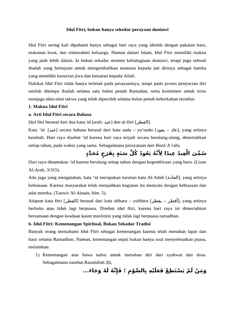 Idul Fitri, Bukan Hanya Sekadar Perayaan Duniawi | PDF
