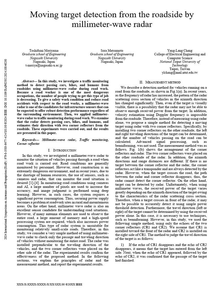 Moving Target Detection From The Roadside by Millimeter-Wave Radar | PDF | Radar | Extremely ...