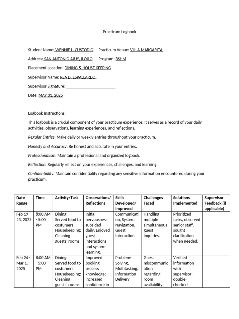 Final Practicum Costudio | PDF | Skill | Goal