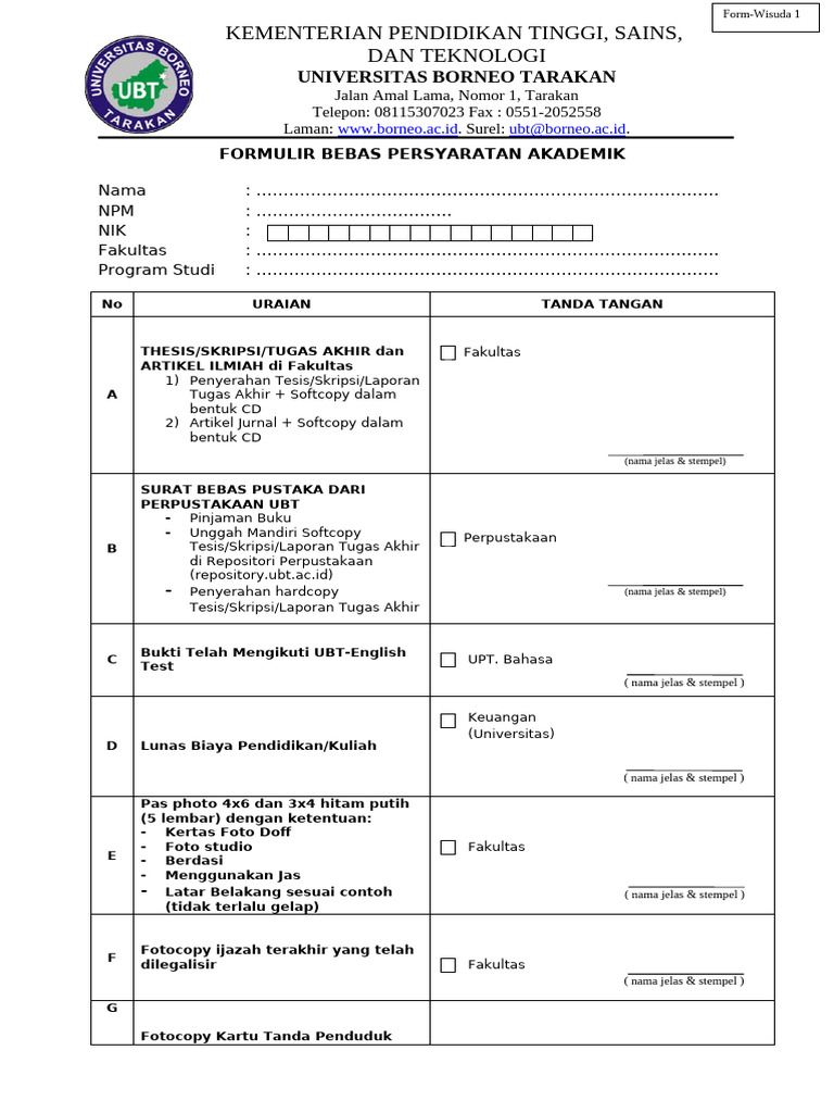 Form Bebas Administrasi Wisuda Update Rev. 2025 | PDF
