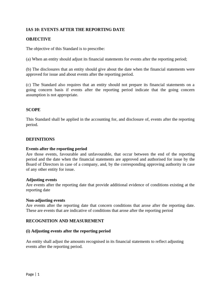 IAS 10: Events After Reporting Date | PDF | Going Concern | Dividend