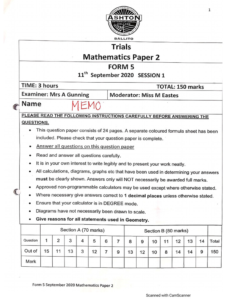 Paper 2 MEMO 2020 | PDF