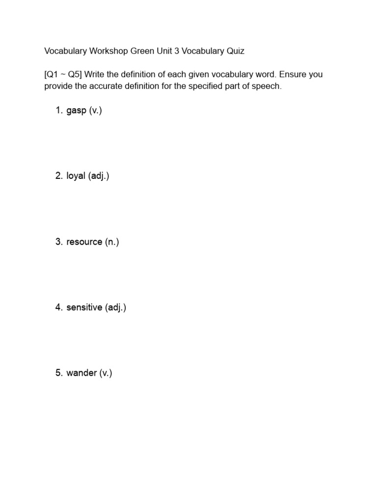 Unit 3 Vocabulary Quiz Guide | PDF