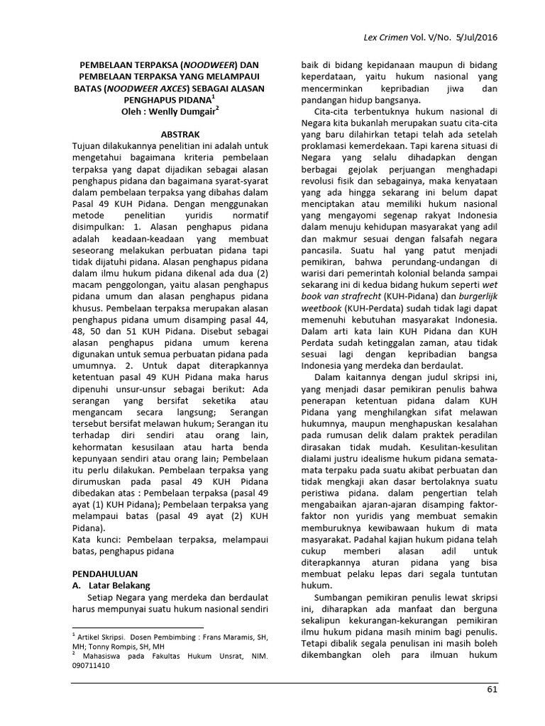 Pembelaan Terpaksa Noodweer Dan Pembelaa | PDF
