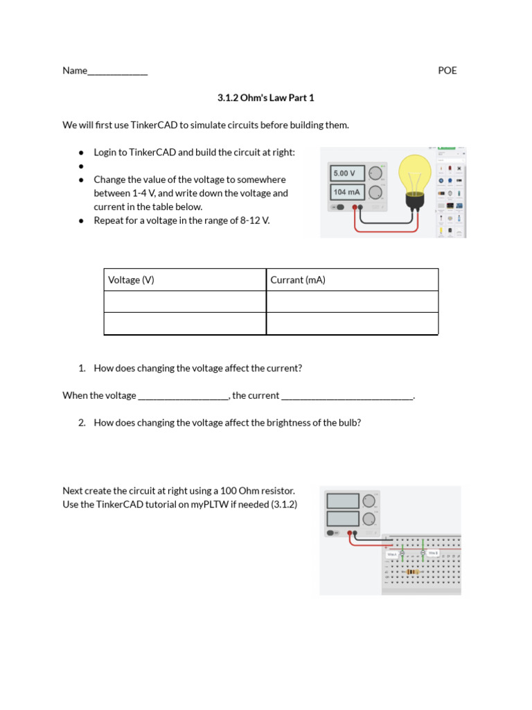 3.1.2 Ohms Law Lab PT 1 | PDF