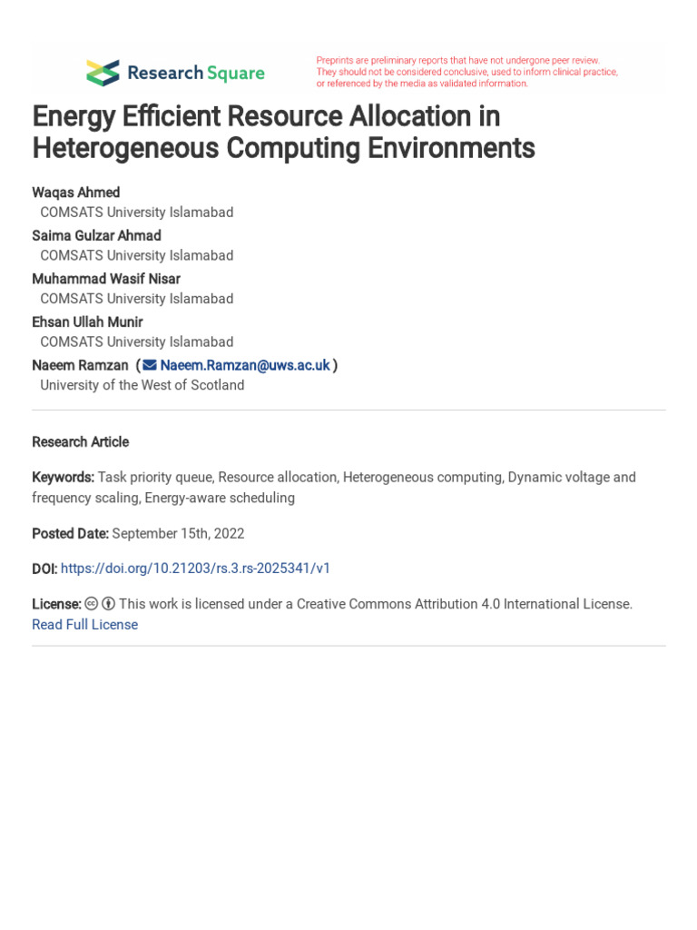 Energy Efficient Resource Allocation in Heterogeny | PDF | Cloud ...