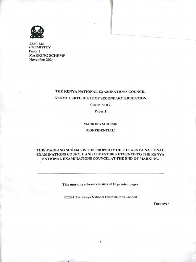 Kcse 2024 Chemistry Marking Scheme | PDF