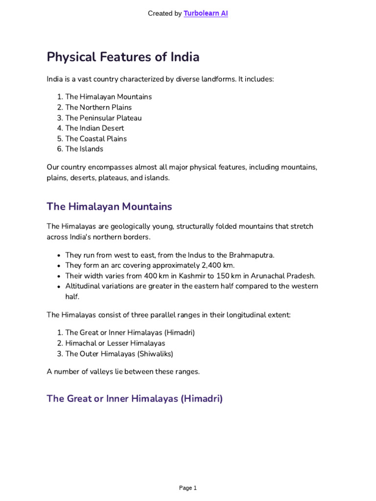 Physical Features of India by Turbolrearn | PDF | Himalayas | Coral