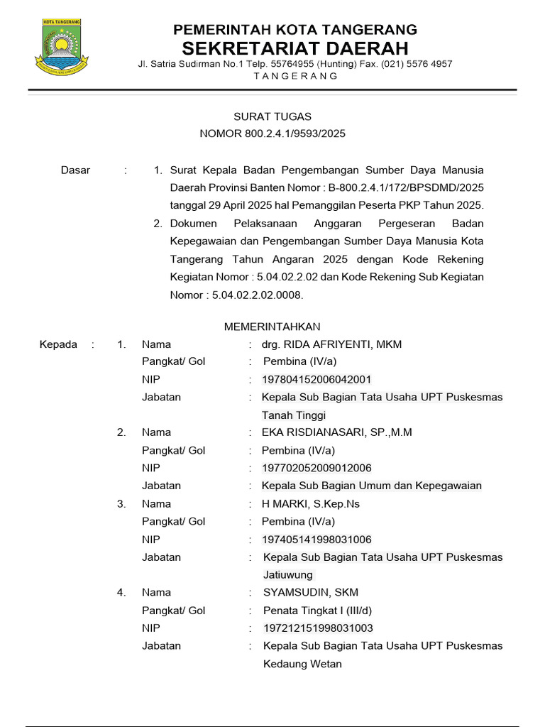 Surat Tugas PKP 2025 untuk Peserta | PDF