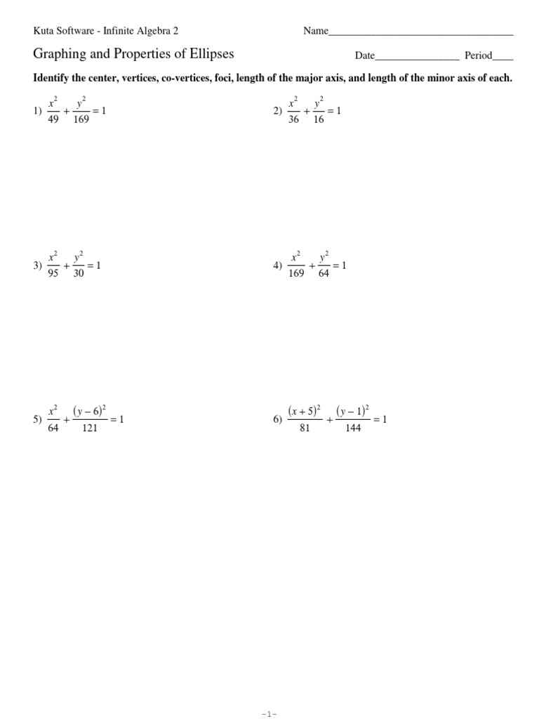 Graphing Ellipses Worksheet | PDF | Ellipse | Euclidean Geometry