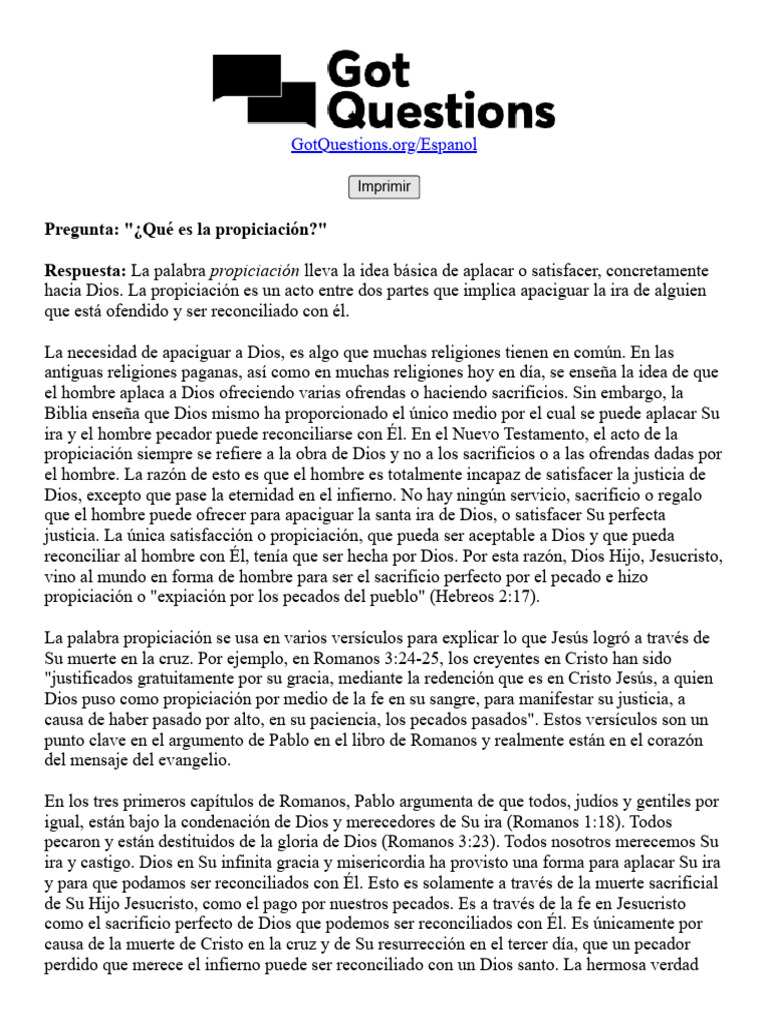 ¿Qué es la propiciación en la Biblia? | PDF | Epístola a los romanos ...