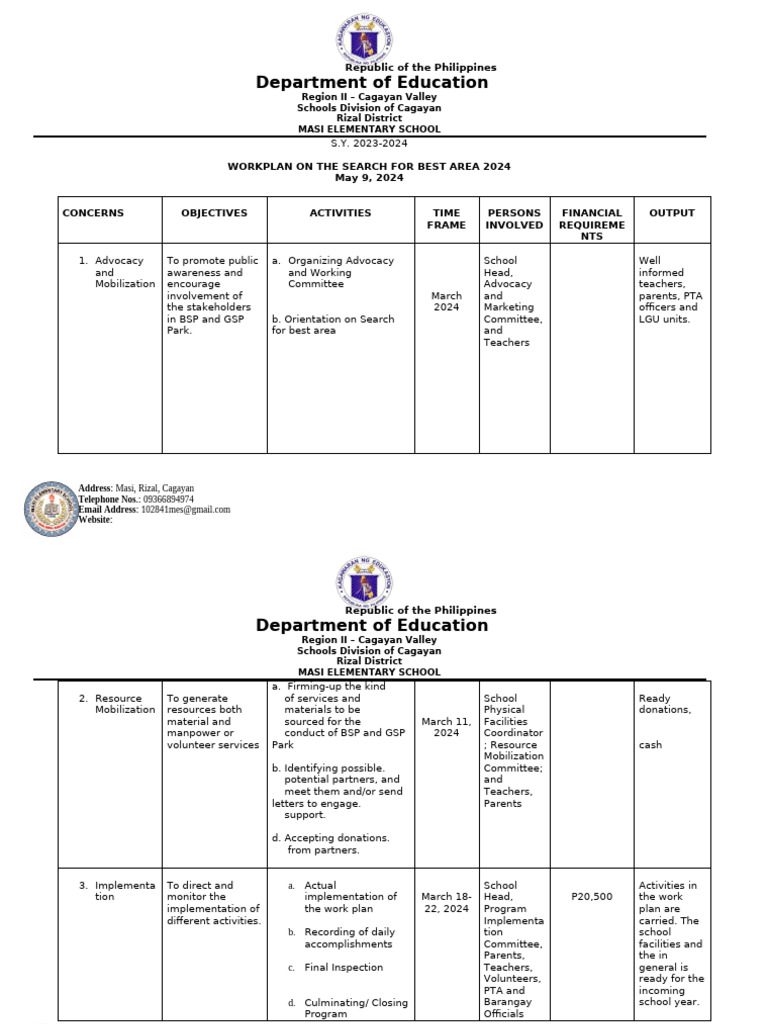 BSP and GSP Park Action Plan | PDF